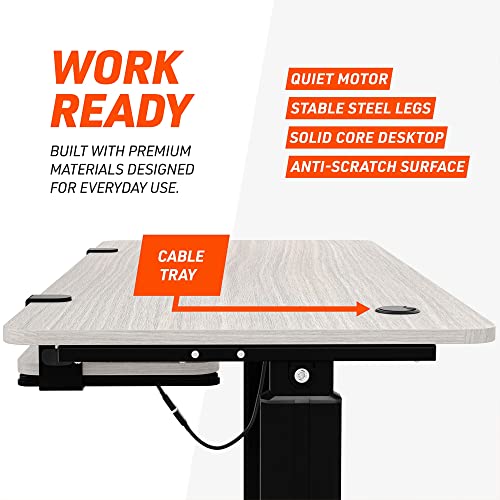 Truweo Adjustable Electric Standing Desk – 50 x 23.6 inches Sit to Stand Office Desk with Cable and Sliding Keyboard Tray – 3 Controlled Memory Height Settings – Anti-Scratch Surface – Grey
