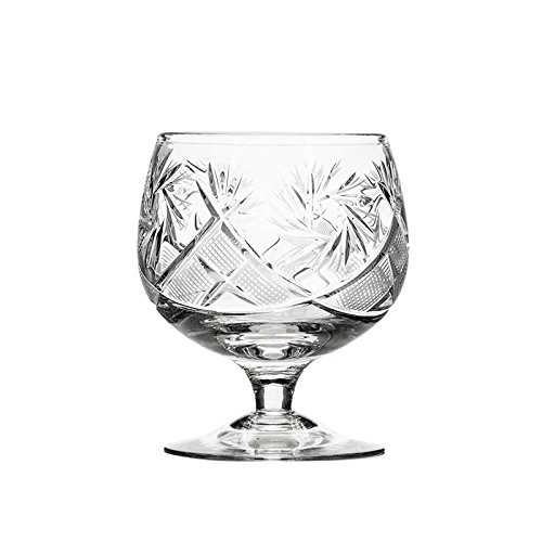 Set of 6 Russian Cut Crystal Cognac Brandy Whiskey Snifters Goblets, Handmade Glassware