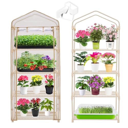 Purlyu Garden 4-Tier Greenhouse – For Indoor Outdoor Gardening Hot House w/ Zippered Cover and Metal Shelves for Growing Vegetables, Flowers and Seedlings 20 Pcs T-Type Plant Tags Include (PLGH704OWP)
