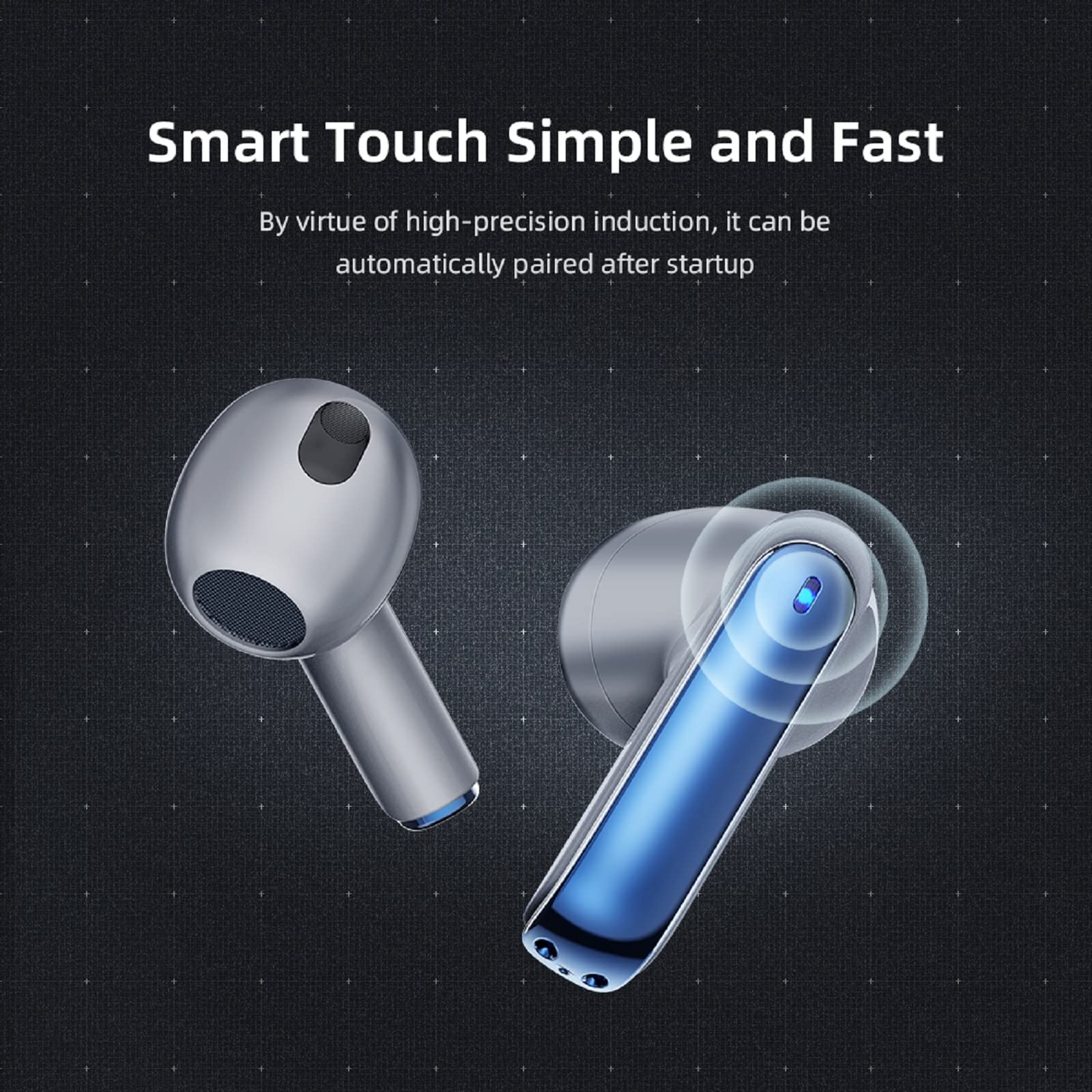 Xmenha True Wireless Earbuds Bluetooth 5.3 Metal in-Ear Headphones Gaming Cordless Ultra-Low Latency Cool Mecha Earphones TWS Stereo Ear Buds for iPhone Android PC (Winter-Blue)
