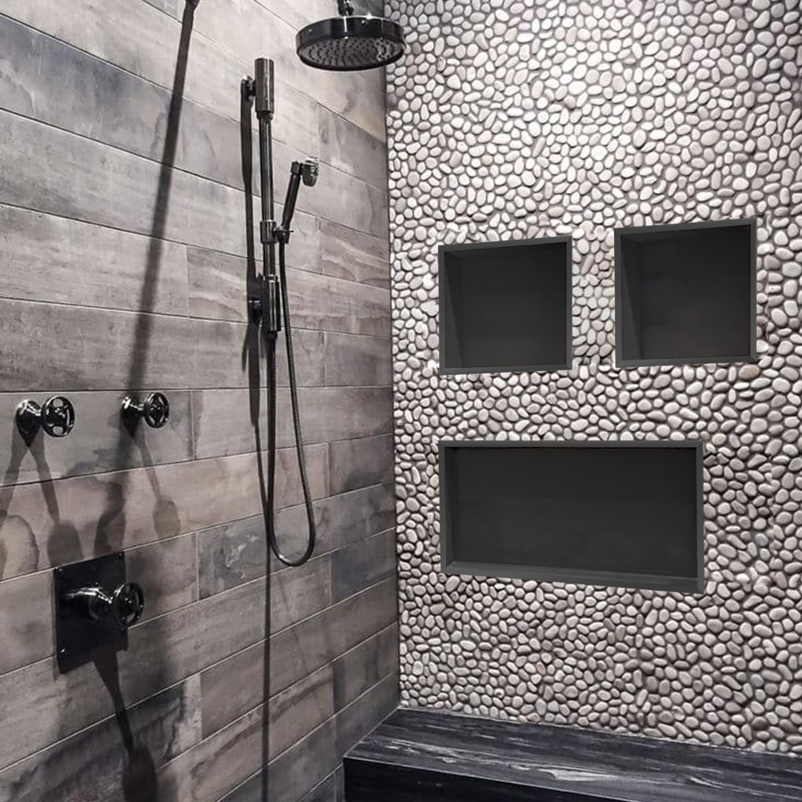 ZHAIUPON Shower Niche 12" x 12", Stainless Steel Wall Shower Niche No Tile Needed,Black Single Shelf Recessed Shower Shelf for Home Bathroom Storage Soap Niche
