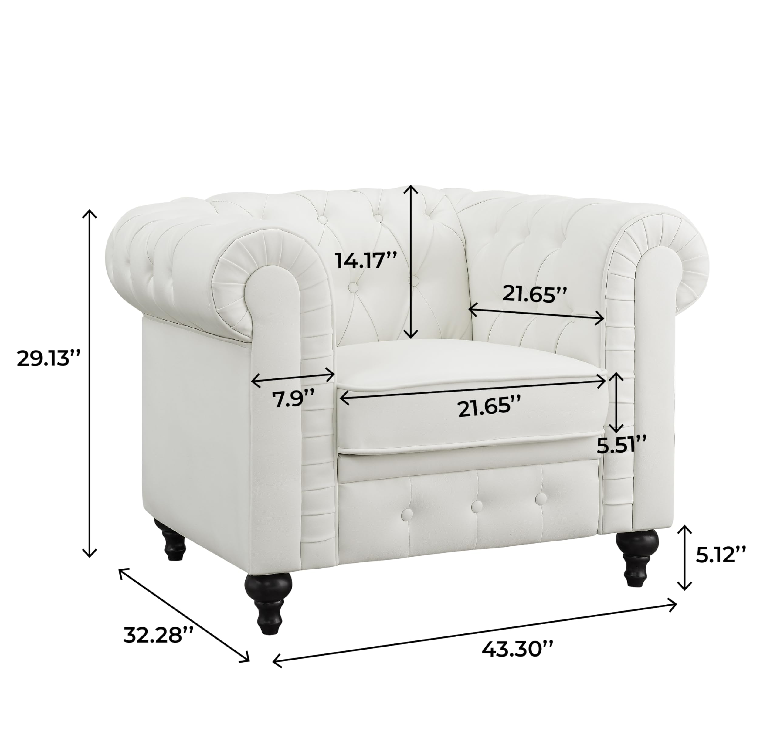 Naomi Home Emery Chesterfield Single Sofa Chair for Living Room, Mid Century Chair with Rolled Arms, Tufted Cushion, Solid Wooden Legs Reading Chairs for Bedroom Comfy Tool-free Assembly – White