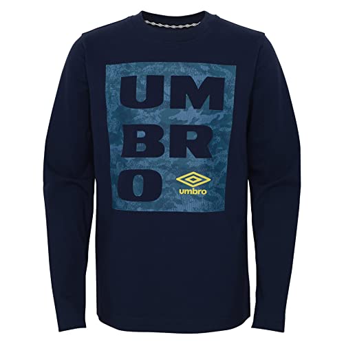 Umbro Boys Camo Box L/S Tee, Dark Navy/Limeade, Medium (10-12)