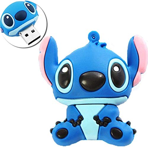Novelty Stitch Blue Shape Design 64GB USB 3.0 Flash Drive Cute Memory Stick Stitch Thumb Drive Data Storage Pendrive Cartoon Jump Drive Gift