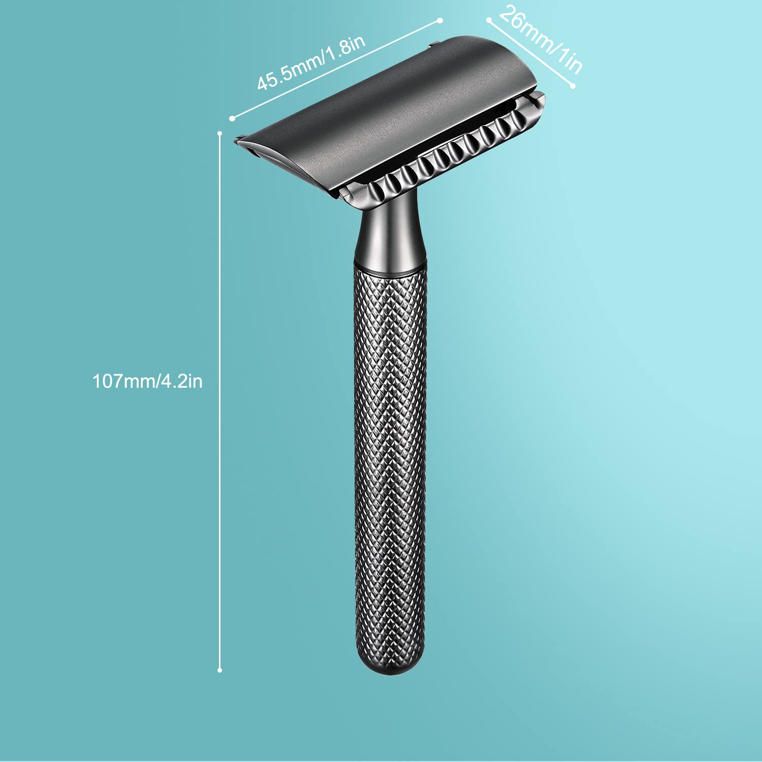 WEIDI Elegant Silver Double Edge Safety Razor Long Handle Reusable Rust-proof Manual Wet Shaving Shaver for Men Women - with 5 Platinum Blades WRT1C