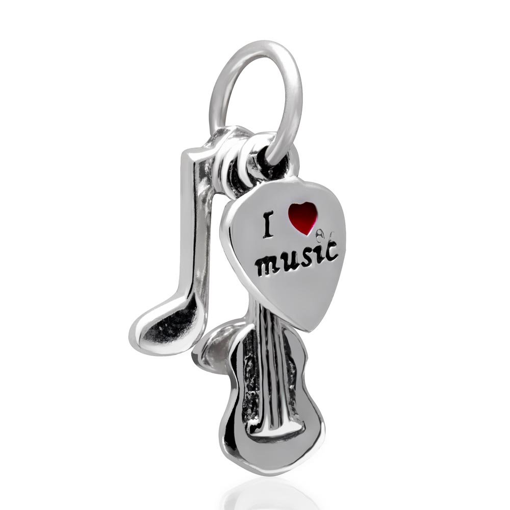 Musical Note,Guitar,I Love Music Red Enamel Heart Charm 925 Sterling Silver Bead for Pandora Charms Bracelet