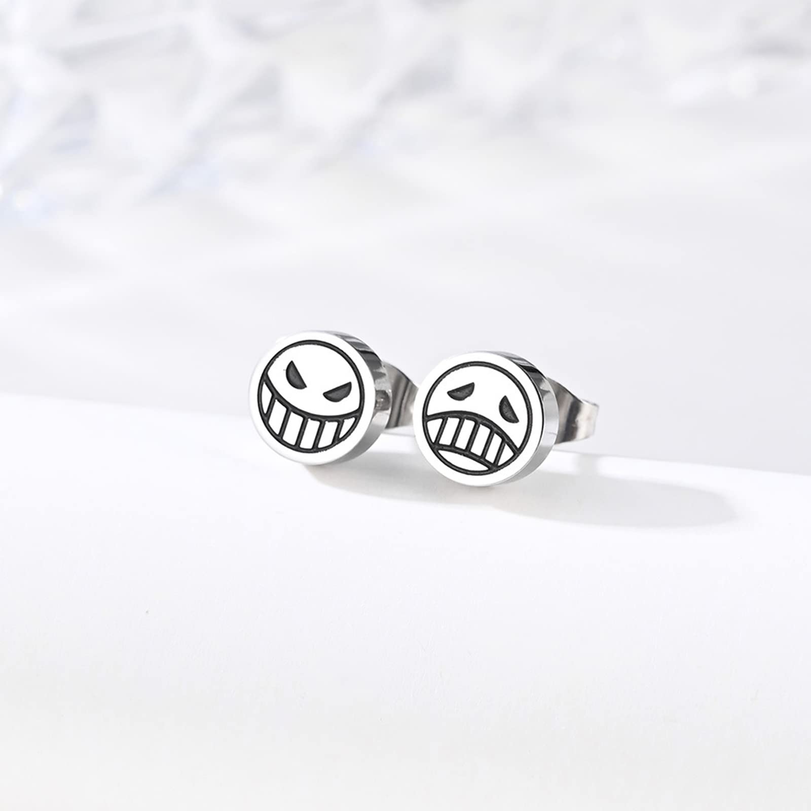 Smiley face earrings Happy Unhappy Stud Earrings Anime Cosplay Earrings for Women Man suitable for Sensitive Ears (Style A)