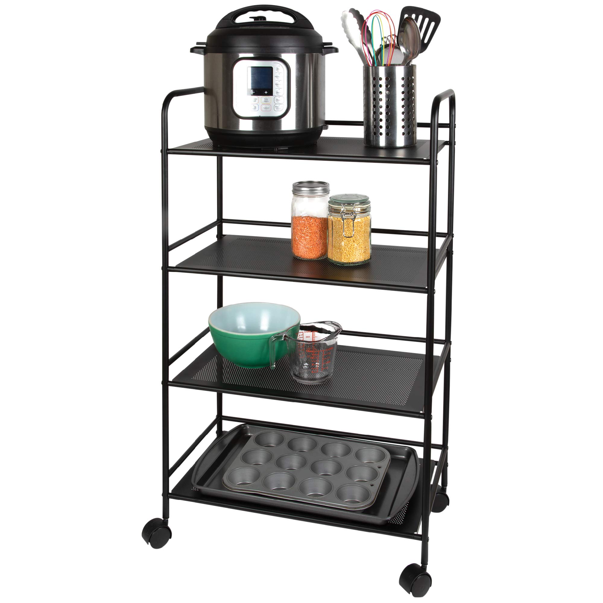 Richards Homewares Durable Metal Multi-Purpose Rolling Utility Cart, 4-Tier, Black