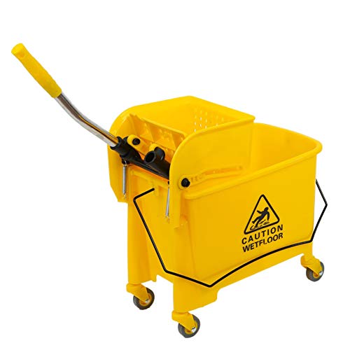 WTXX 5.28 Gallon Rolling Cleaning Mop Bucket Commercial Restaurant with Down Press Wringer ,Removable Side Press Wringer Design (Yellow), 23.5 inches L x 10.75 inches W x 27.5 inches H