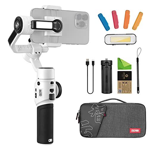 Zhi yun Smooth 5S Combo White 3-Axis Gimbal Stabilizer for Smartphone iPhone,with Magnetic Fill Light,Carrying Bag (Smooth 5 Upgrade)
