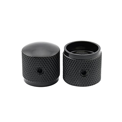 Musiclily Metric 6mm Metal Guitar Flat Top Dome Knobs Volume Tone Control Knobs for Fender Telecaster Tele Electric Guitar Precision Bass, Black(4 Pcs)