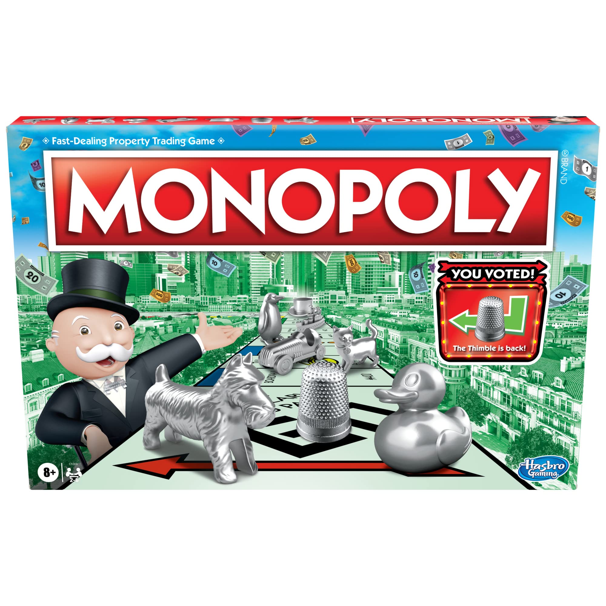 Monopoly Game, Family Board Games for 2 to 6 Players, Board Games for Kids Ages 8 and Up, includes 8 Tokens (Token Vote Edition)