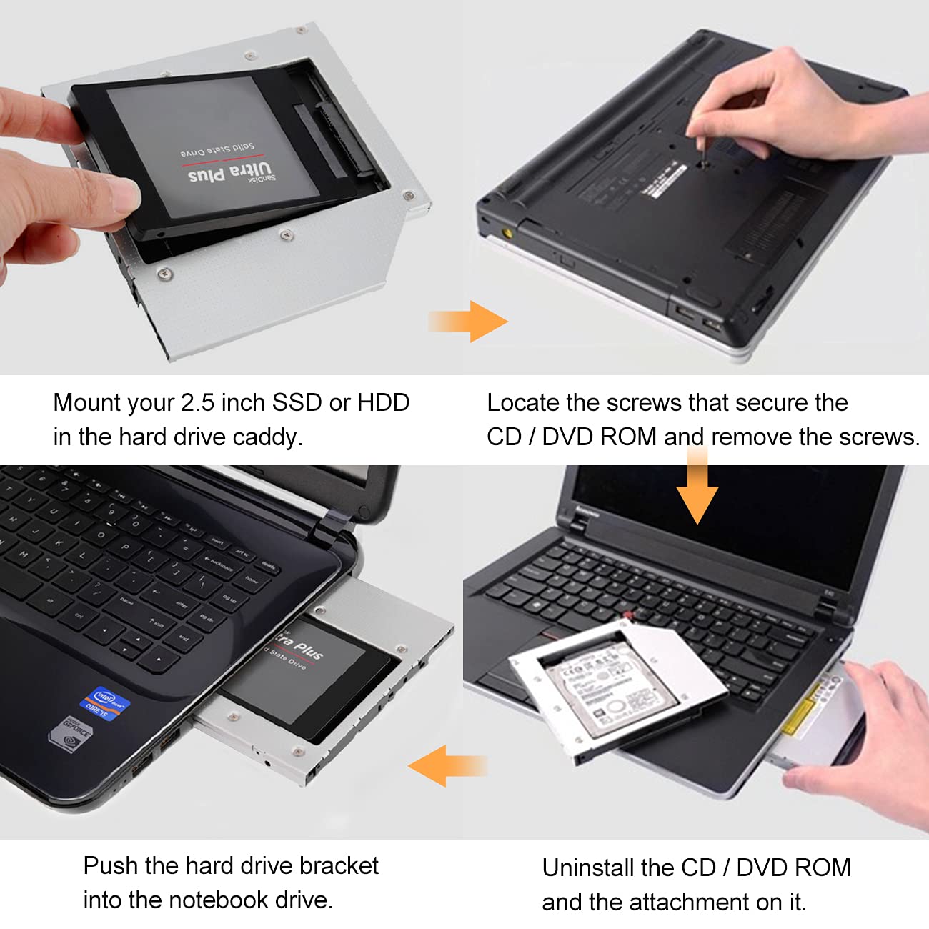 TODAAIR Computer Hard Drive Enclosures for CD/DVD ROM|9.5mm|SATA to SATA|2nd SSD HDD|Hard Drive Caddy|MacBook Pro|Compatible with All Systems|All Brands Laptops