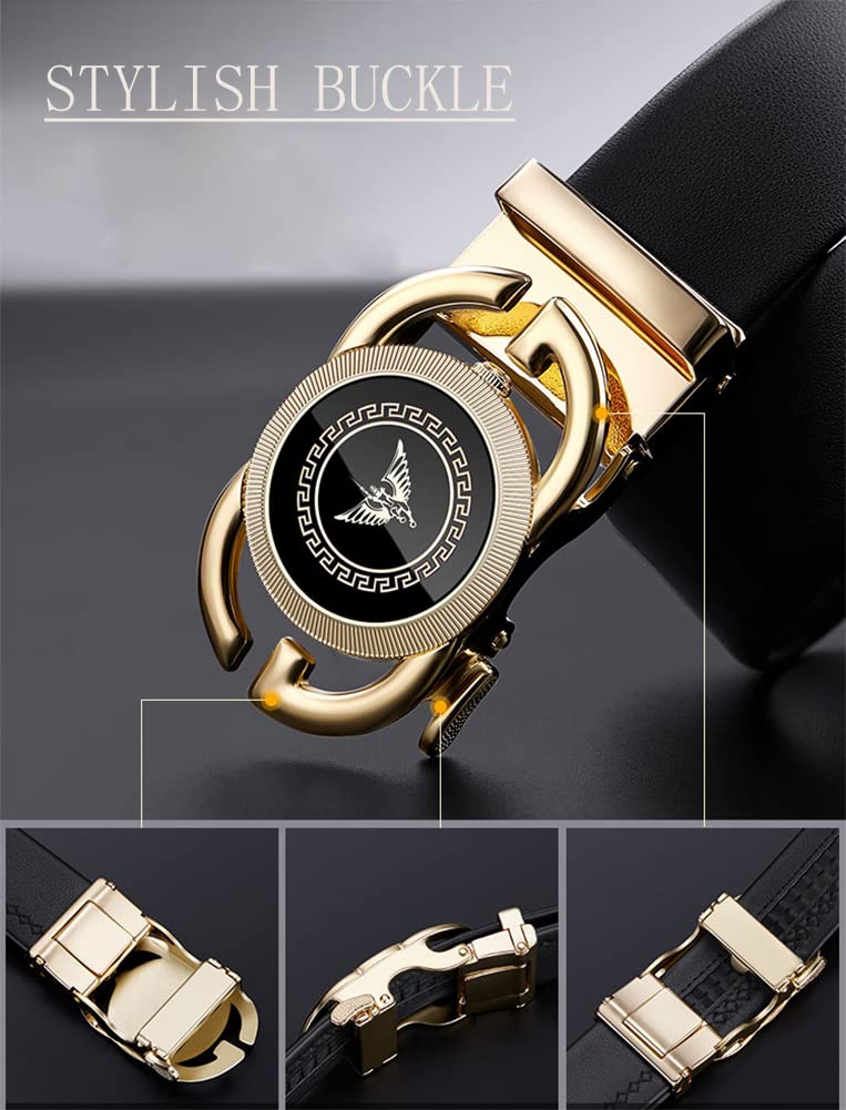 VANNANBA Mens Belts Leather Ratchet Dress Belt with Automatic Sliding Buckle, Designer Works Belts for Jeans Pants
