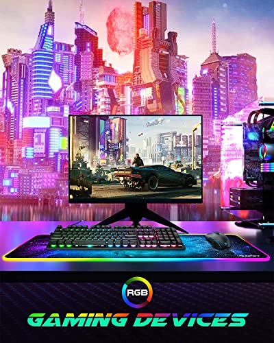 NPET MP02-SP Gaming Mouse Pad, Cloth Mouse Pad, Anti-Slip Base, RGB Backlit, Stitched Edges, Water-Resistant, Optimized for Gaming Sensors, XL