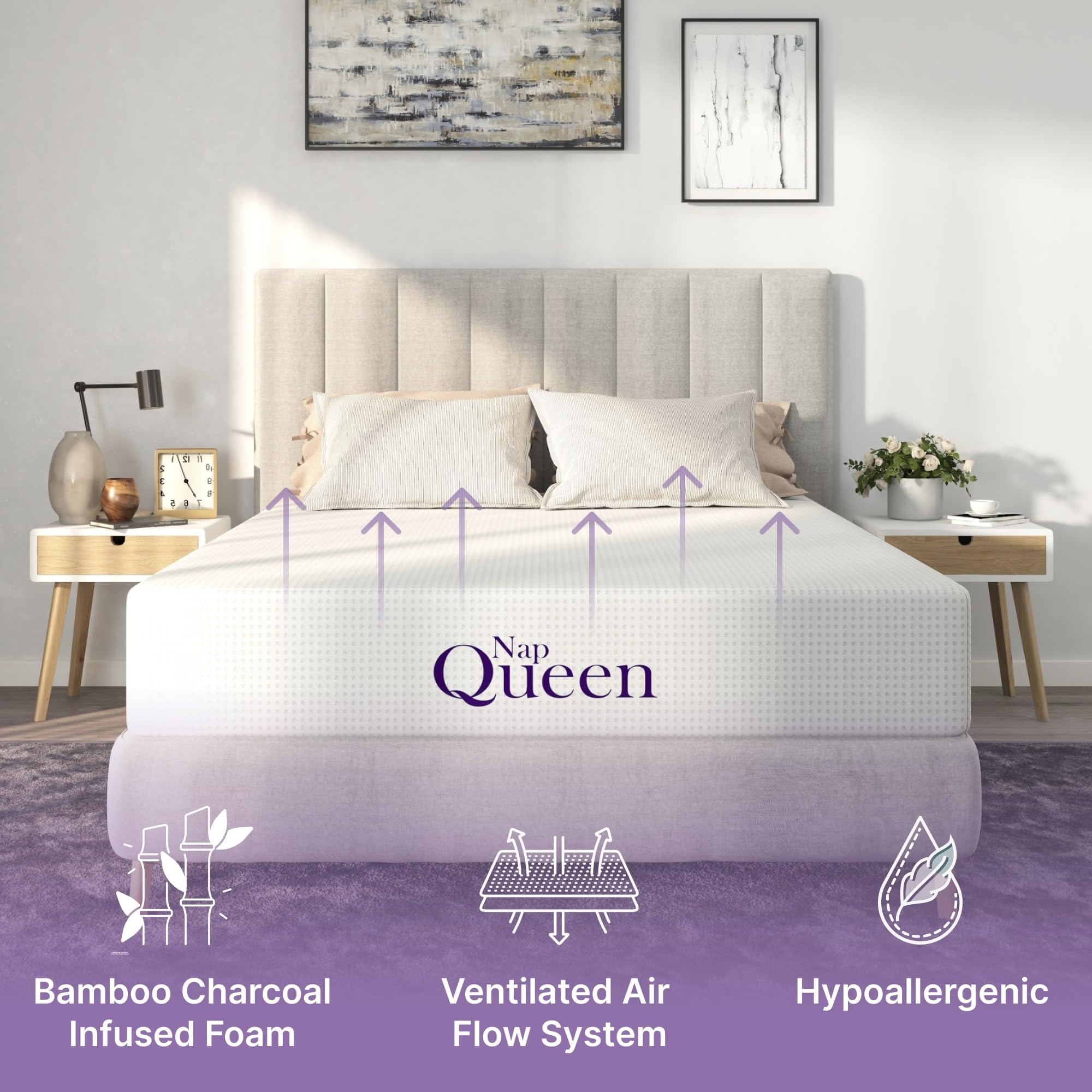 NapQueen King Mattress, 12 Inch Charcoal Memory Foam Mattress, King Bed Mattress in a Box, CertiPUR-US Certified, Medium Firm, Breathable Soft Fabric Cover