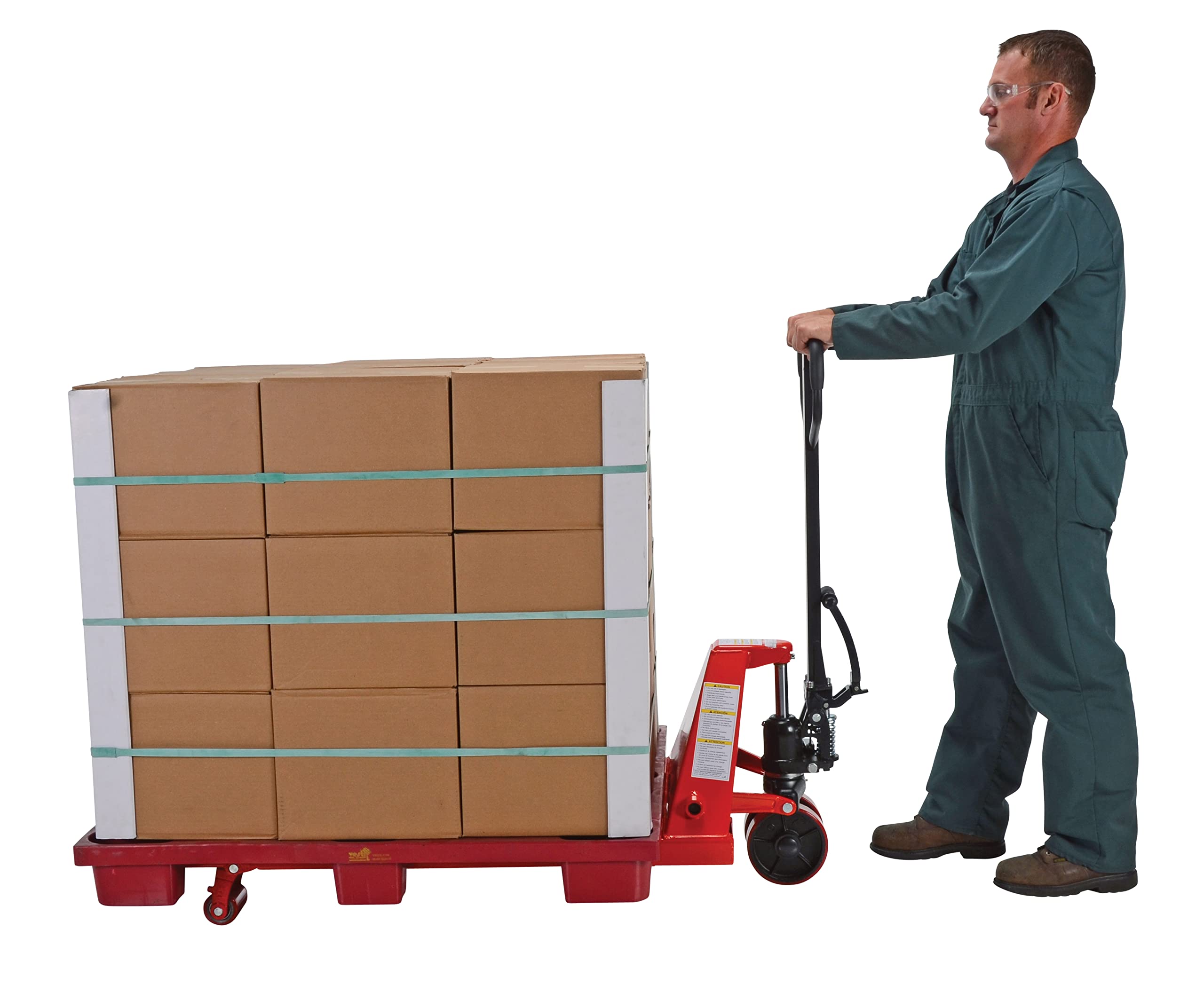 Vestil PM5-2748-FP Wheel Nose Pallet Truck with Foot Pedal 27 in. x 48 in. 5500 Lb. Capacity Red