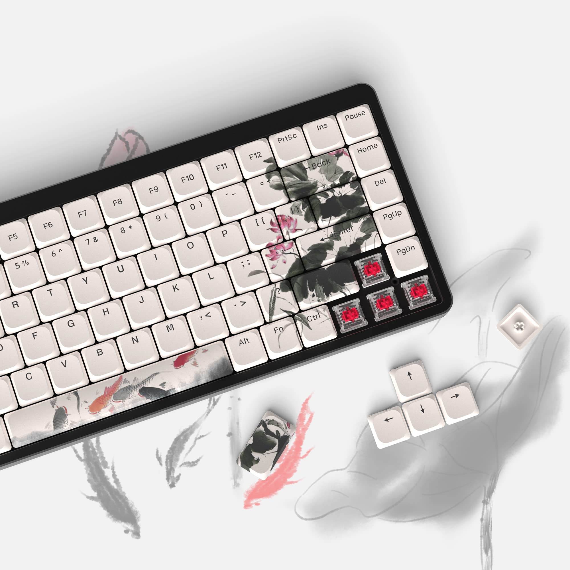 XVX Low Profile Keycaps - Lotus Keycap Set 116 Keys, DYE-Sub PBT Keycaps, Skyline Custom Keyboard Keycaps for 60% 65% 75% 80% 100% Cherry Gateron MX Switches Mechanical Keyboard