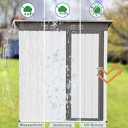 UBGO Outdoor Storage Shed, Galvanized Metal Garden Shed with Lockable Doors, Tool Storage Shed for Patio Lawn Backyard Trash Cans(5 x 3 FT)