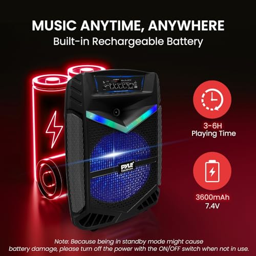 Pyle Portable Bluetooth PA Speaker System - 1200W Rechargeable Outdoor Bluetooth Speaker Portable PA System w/ 15β Subwoofer 1β Tweeter, Recording Function Mic In Party Lights USB/SD Radio PPHP1542B