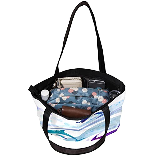 Women's Large Size Canvas Shoulder Bag Hobo Crossbody Handbag Casual Tote, Watercolor Dolphin Animal