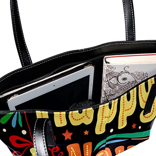 Women's Large Size Canvas Shoulder Bag Hobo Crossbody Handbag Casual Tote, Happy New Year Retro
