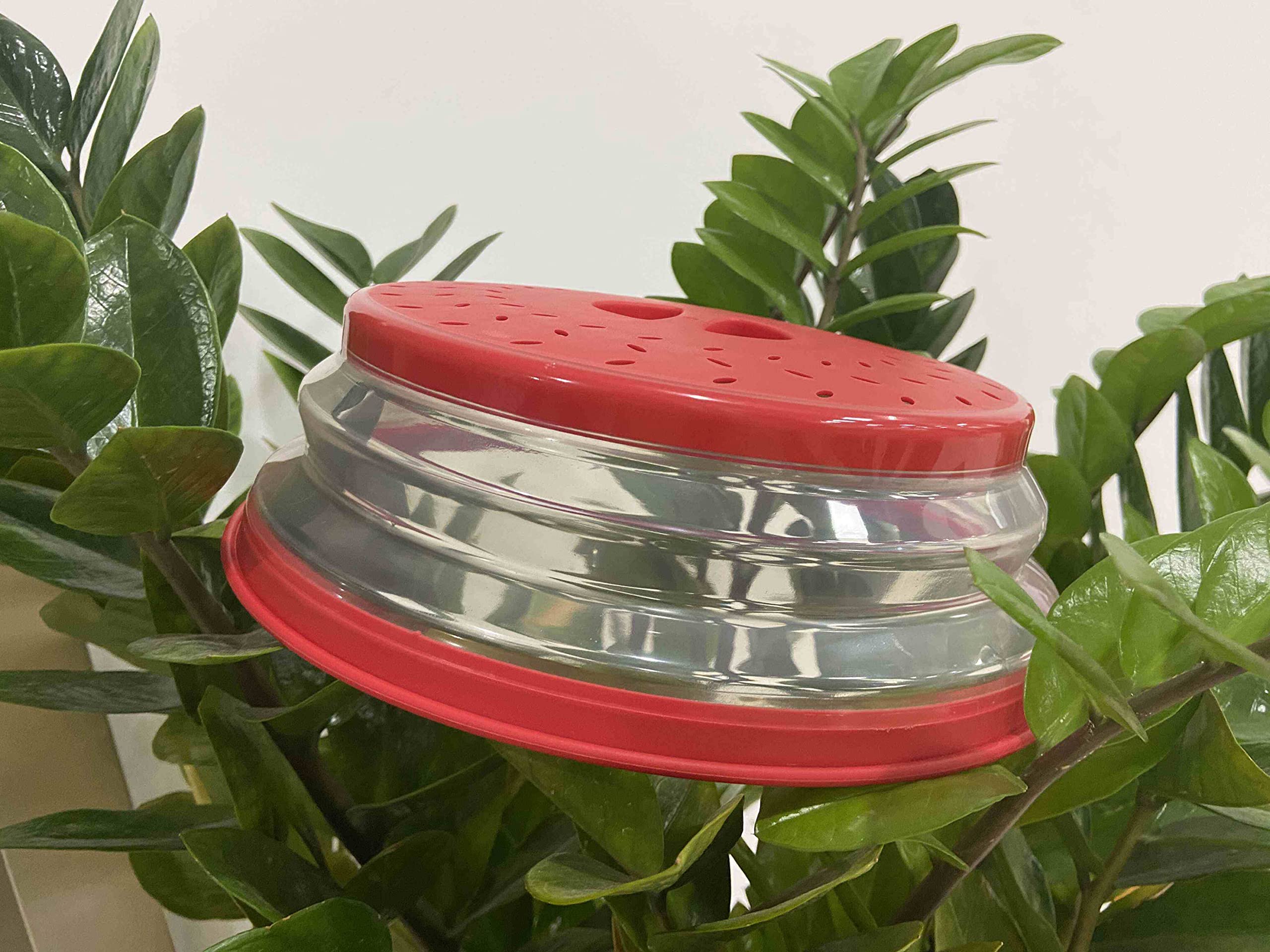 Wamba Vented Collapsible Microwave Splatter Proof Food Plate Cover With Easy Grip Handle Dishwasher-Safe, BPA-Free Silicone & Plastic, 10.5″ Round, (Red) X2