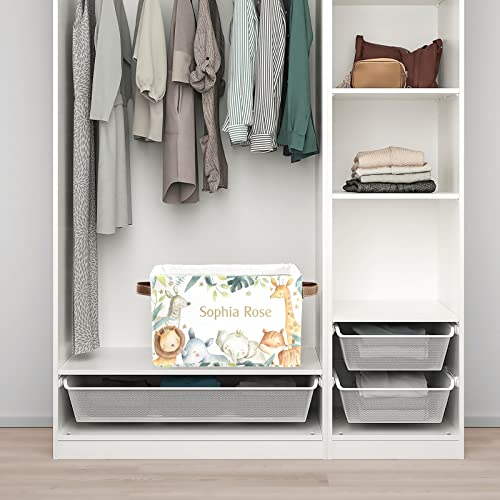 Safari Animals Jungle Forest Personalized Storage Bins ,Baskets Cubes Organizer with Handle for Shelves Closet Nursery Toy 1 Pack