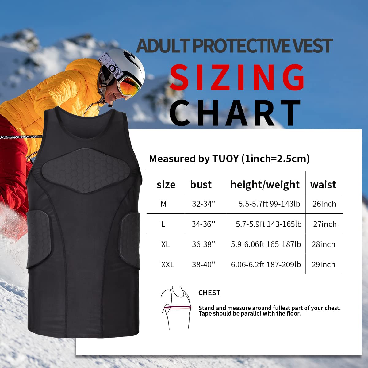 TUOYR Padded Compression Shirt Chest Protector Undershirt for Football Soccer Paintball Shirt