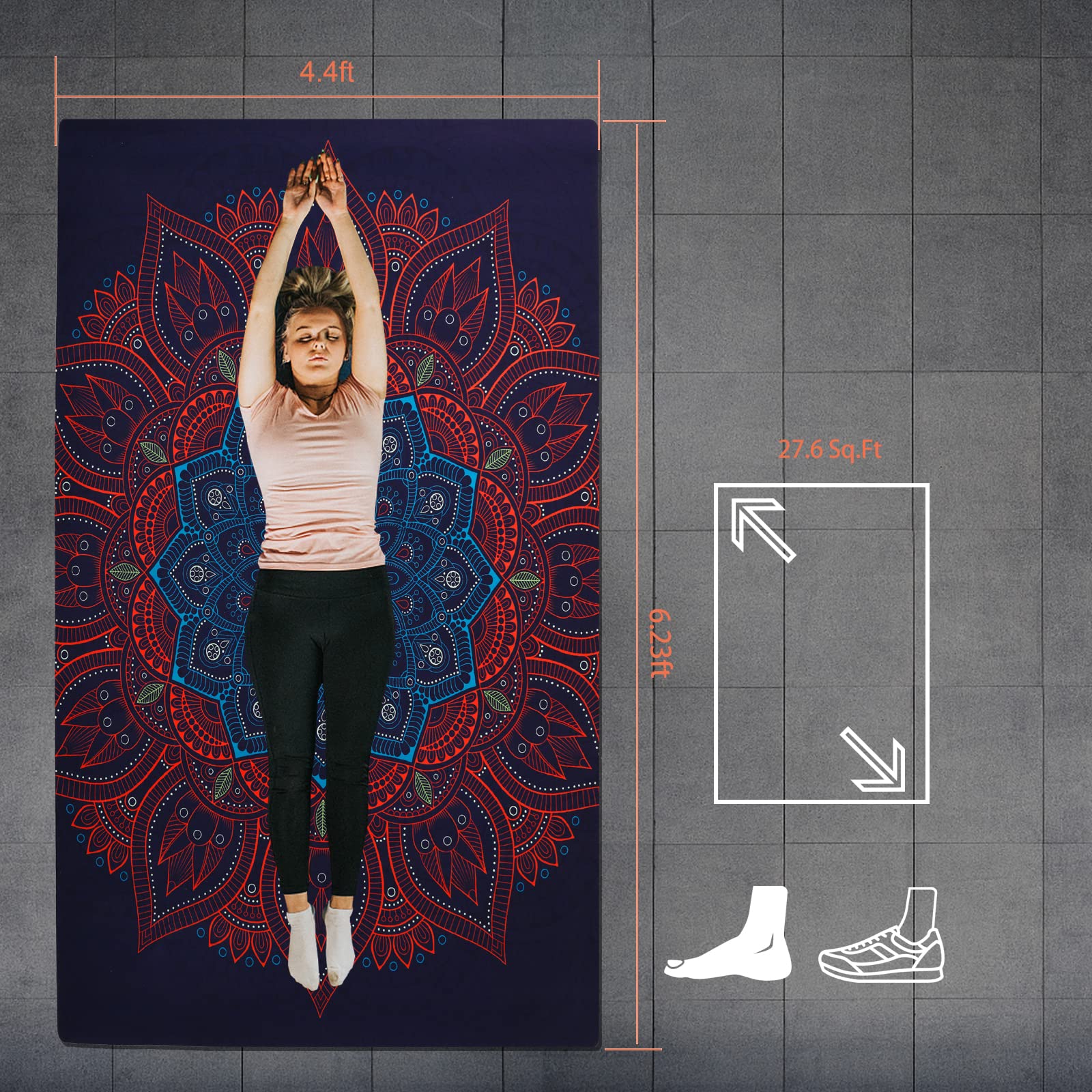 SURNUO 6.5ft x 4.5ft x 10mm Large Exercise Mat for Home Workout Extra Thick Workout Mat High-Density Non-Slip Soft Gym Flooring for Cardio,Pilates, Stretching,Plyo, MMA, Jump Rope