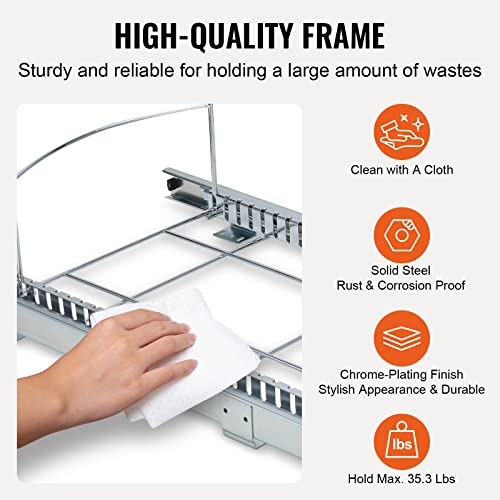 VEVOR Pull-Out Trash Can, Adjustable fits cans up to 9" x 19.5", Bin Not Include, Under Mount Kitchen Waste Container with Slide and Handle,Requires a 13.4" W x 21.2" D x 17.7" H Cabinet Opening