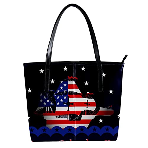 Women's Large Size Canvas Shoulder Bag Hobo Crossbody Handbag Casual Tote, Happy Columbus Day