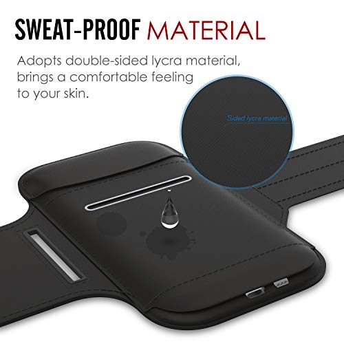 MoKo Phone Armband, Water Resistant Running Cell Phone Armband with Key Holder Adjustable Band Compitable with iPhone 11 Pro, X, Xs, 8, 7, 6, 6s, 5s, 5c, SE, 5, 4S,4 for Walking Fitness, Black