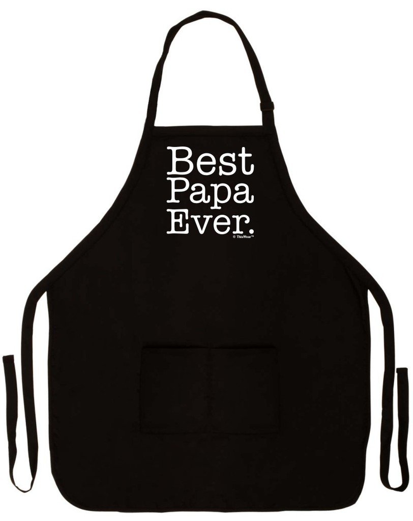 ThisWear Father's Day Gift Best Papa Ever Funny Apron for Kitchen BBQ Barbecue Cooking Baking Crafting Gardening Two Pocket Apron for Grandpa or Dad Black