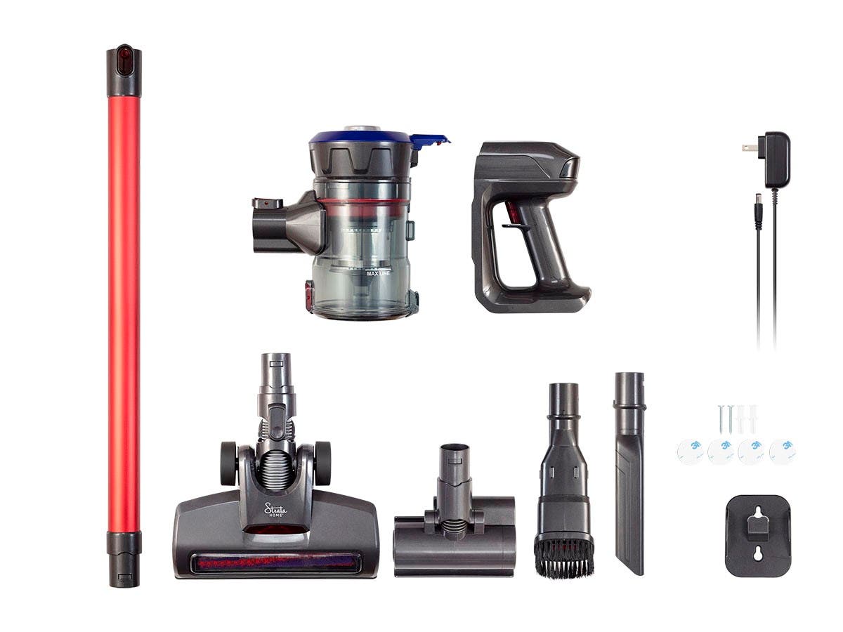 Monoprice Cordless Stick Vacuum Cleaner, Black/Red