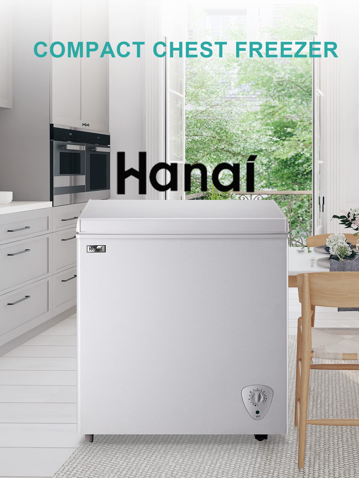 WANAI 5.0 Cu.Ft Compact Chest Freezers with 7 Adjustable Thermostat Top Open Door Freezer Compressor Cooling with Removable Storage Basket, Energy Saving Perfect for Home Bar Dorm or Apartment, Black