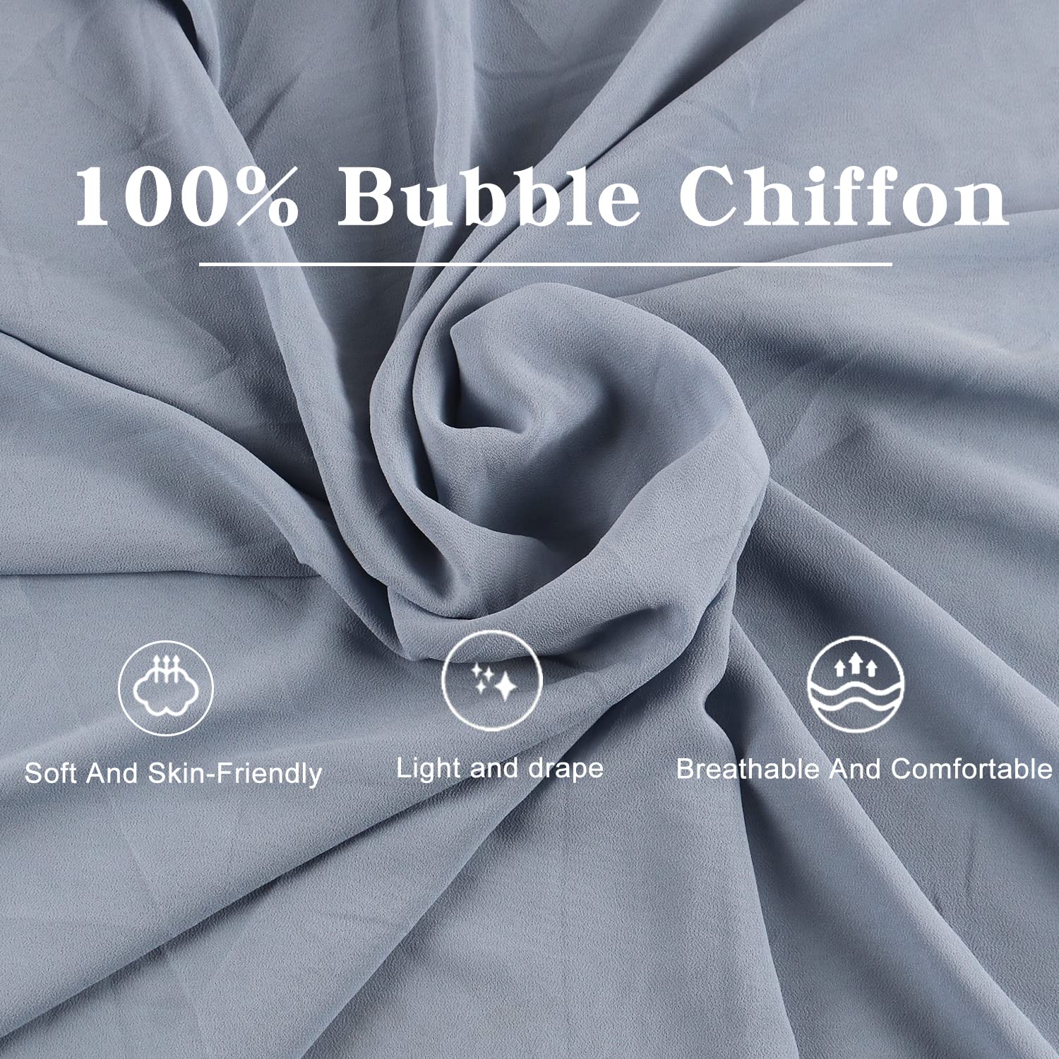 Muslim Women Instant Chiffon Hijab with Tie Back Under cap Fashion Solid Color Soft Chiffon Scarf With Hijab Inner Cap (Forever Blue)
