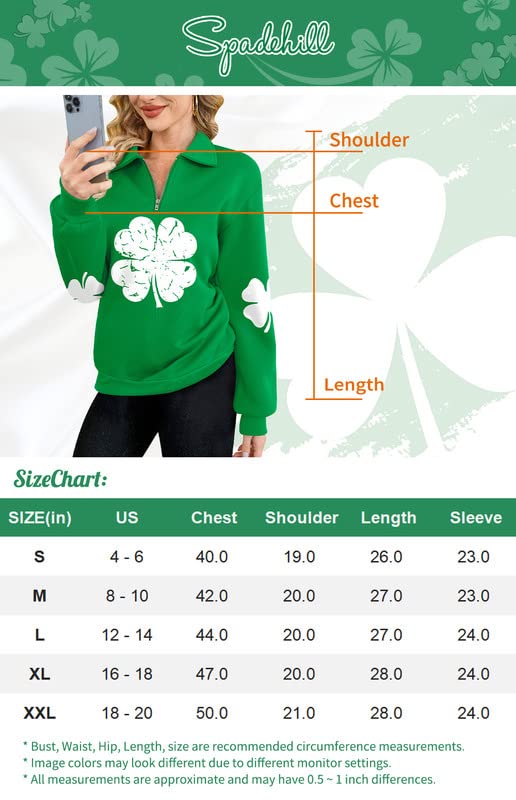 St Patricks Day Sweatshirt Women Long Sleeve Casual Half Zipper Sweatshirt Lapel Clover Pullover Tops Green XL