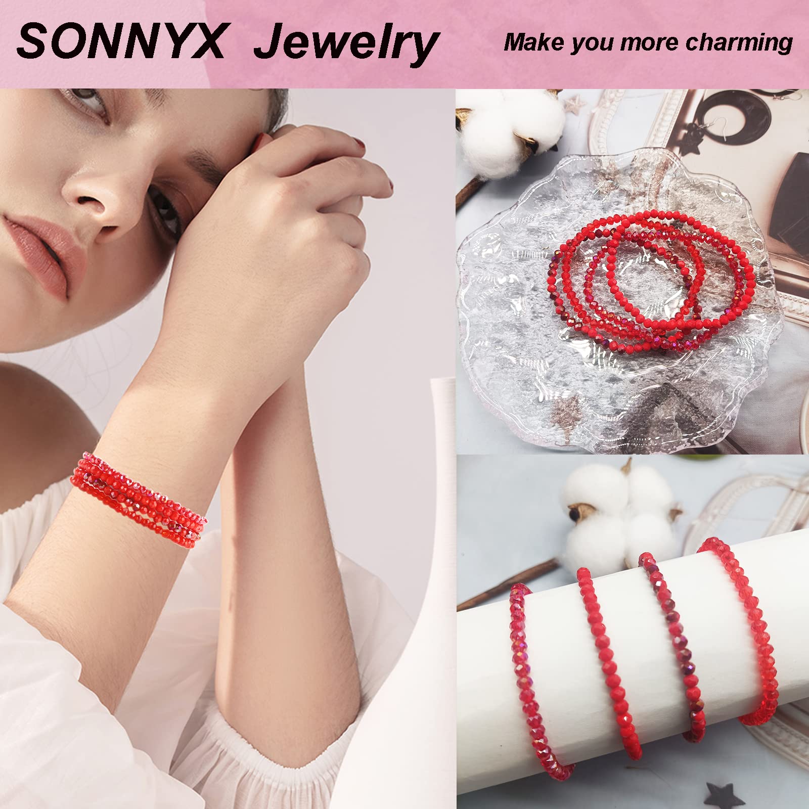 SONNYX 24 PCS Bohemian Multi-Layer Crystal Beaded Stacking Bracelet For Women Versatile Stretch Strand Statement Wrap Stackable Shiny Crystal Bead Bracelets Pack