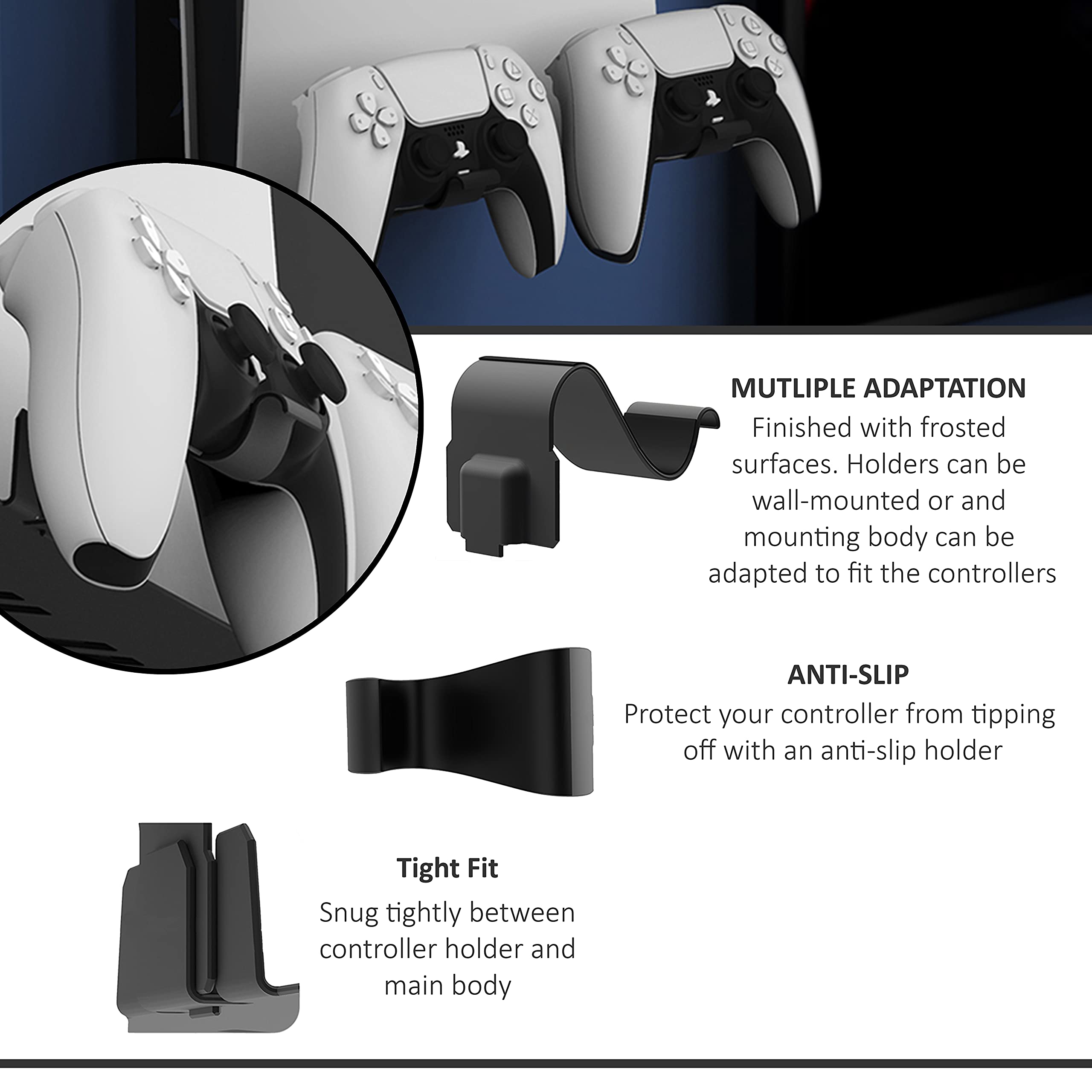 SNIPELAB Wall mount bracket compatible with PlayStation 5 PS5 comes with two controller holder