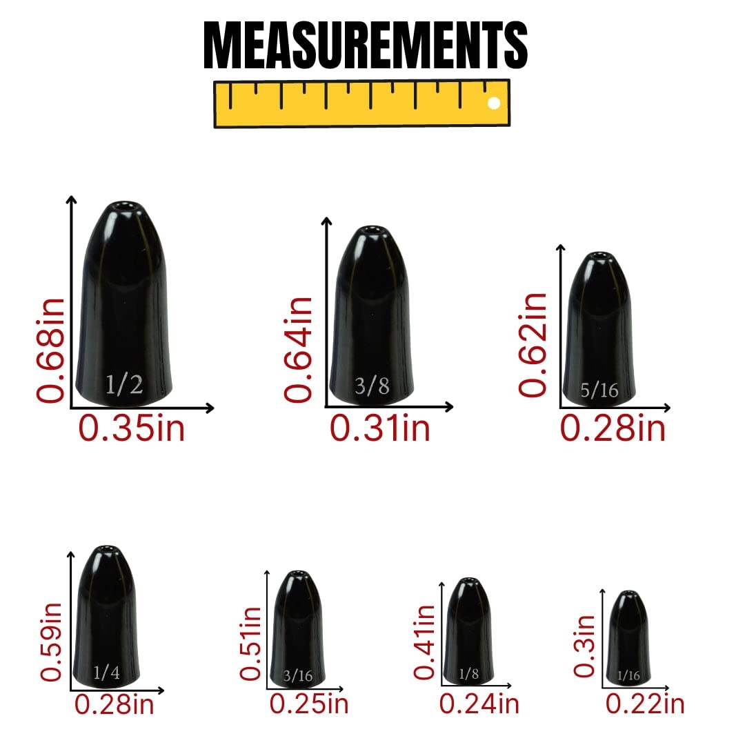 Reaction Tackle Tungsten Bullet Fishing Weights/Worm Sinkers for Bass Fishing - 3/8 Never Chip Black