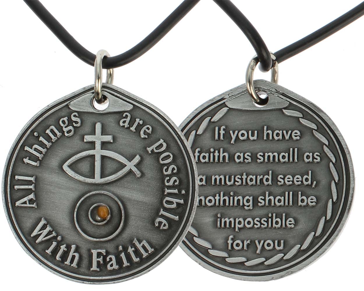 Mustard Seed Coin Necklace Faith - Real Leather Cord