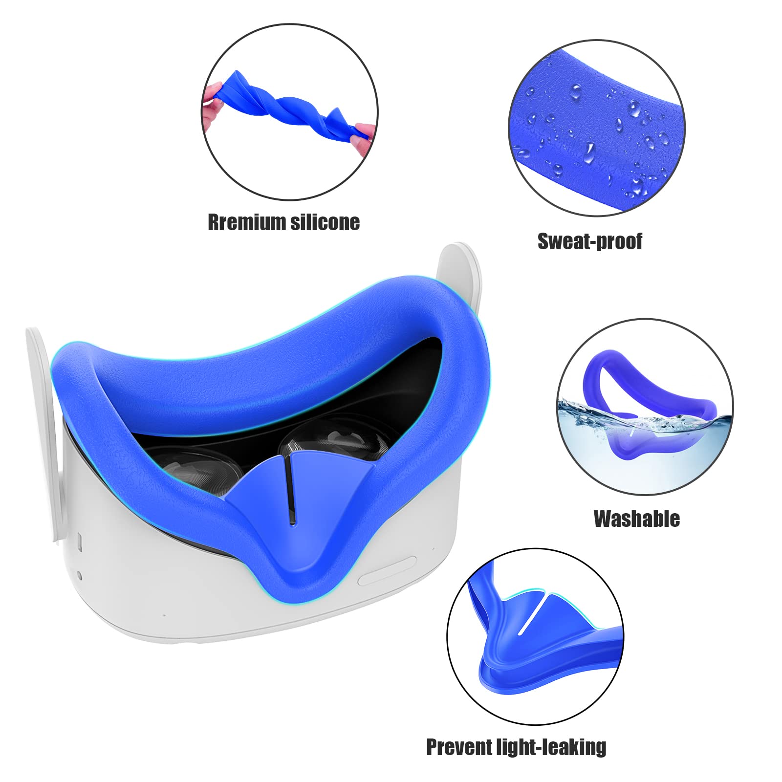 VR Controller Grip Cover, Silicone Face Cover, Protective Lens Cover, Anti-Throw Protector with Adjustable Straps, Full Cover Handle Sleeve for Oculus Quest 2 (navy blue)