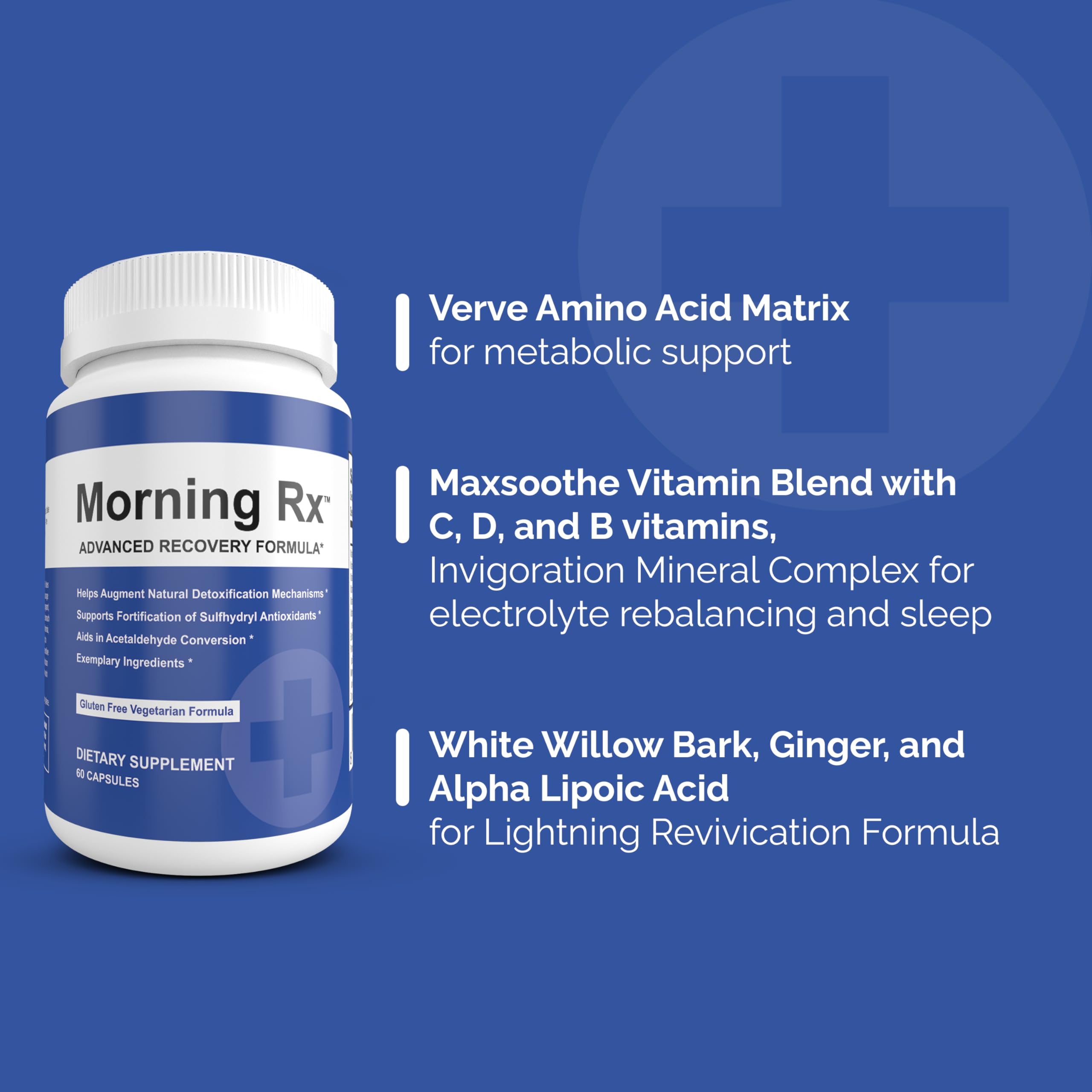 Morning RX - Post Party Pills for Better Mornings 60 Caps, Dehydration Supplement - Vitamins, Electrolytes, Magnesium, Potassium, Zinc - No Gluten, Caffeine or Hocus Pocus - Why Suffer After Drinking?