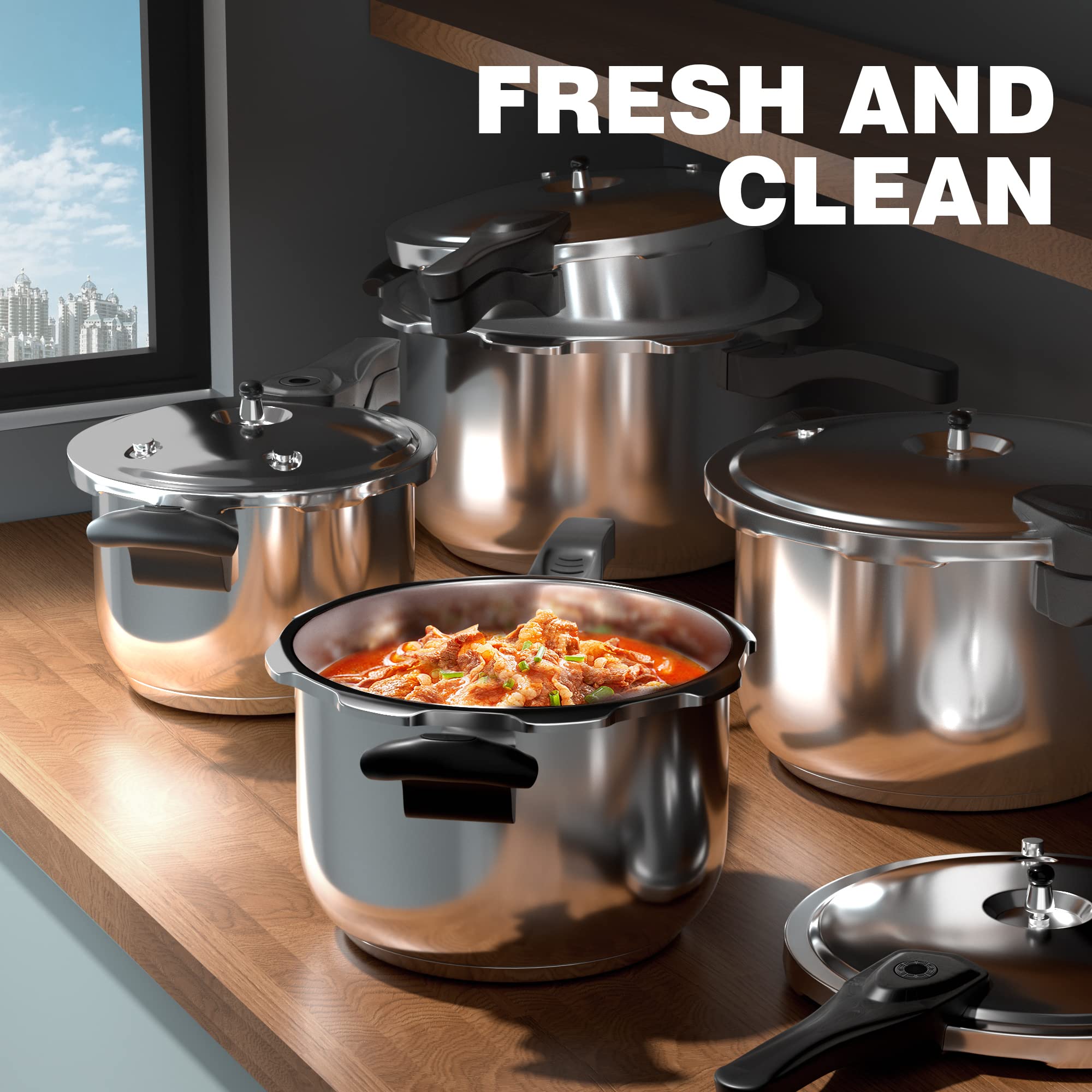 WantJoin Stainless Steel Pressure Cooker(Non-Aluminum),10 Quart Induction Compatible Pressure Cooker with Spring Valve Safeguard Devices,Compatible with Gas & Induction Cooker