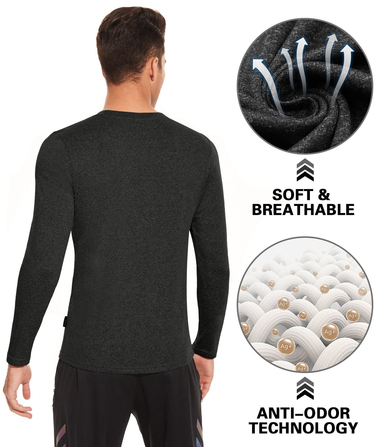 Soneven Thermal Long Shirts for Men Running Workout Tops Muscle Fitted T-shirt for Cold Weather Grey