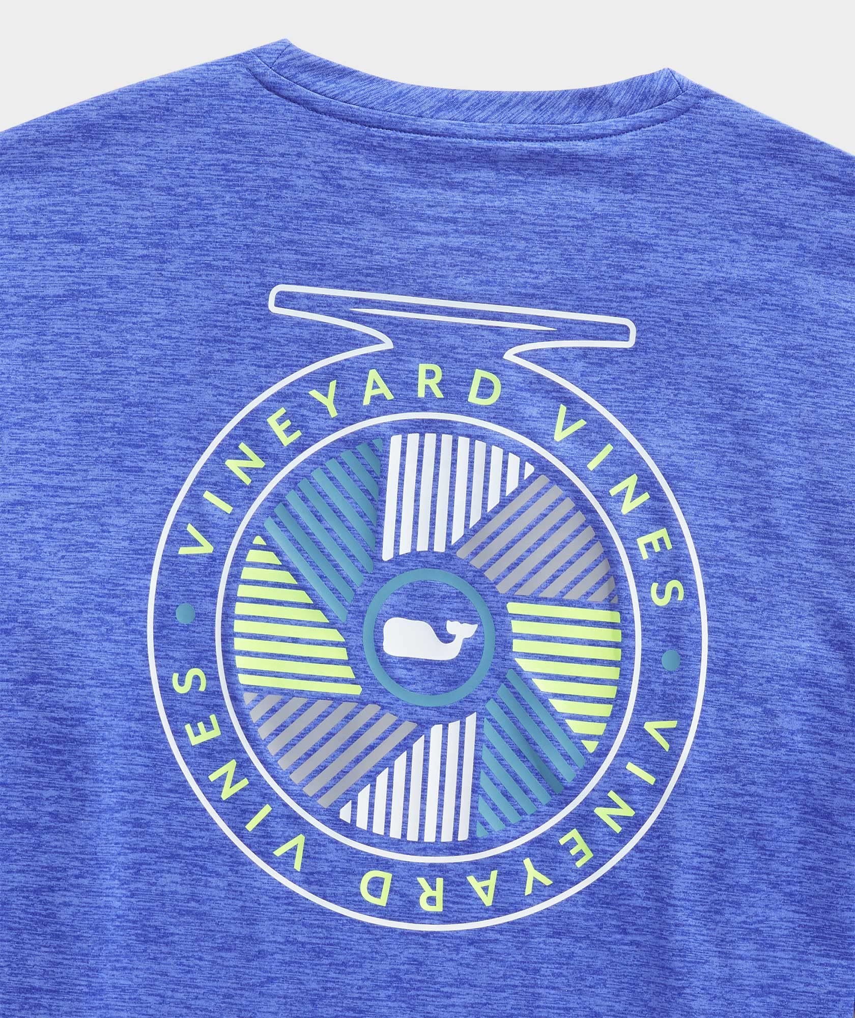vineyard vines Men's Abstract Reel Long-Sleeve Harbor Performance Tee, Maritime Blue HTHR, Medium