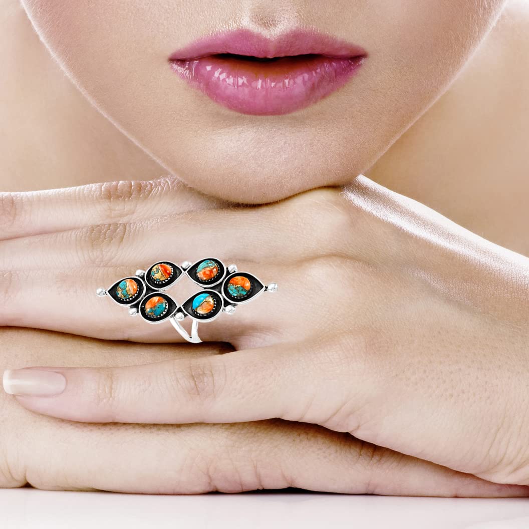 Turquoise Ring Sterling Silver 925 Genuine Gemstones Size 6 to 11 (Spiny Turquoise) (10)