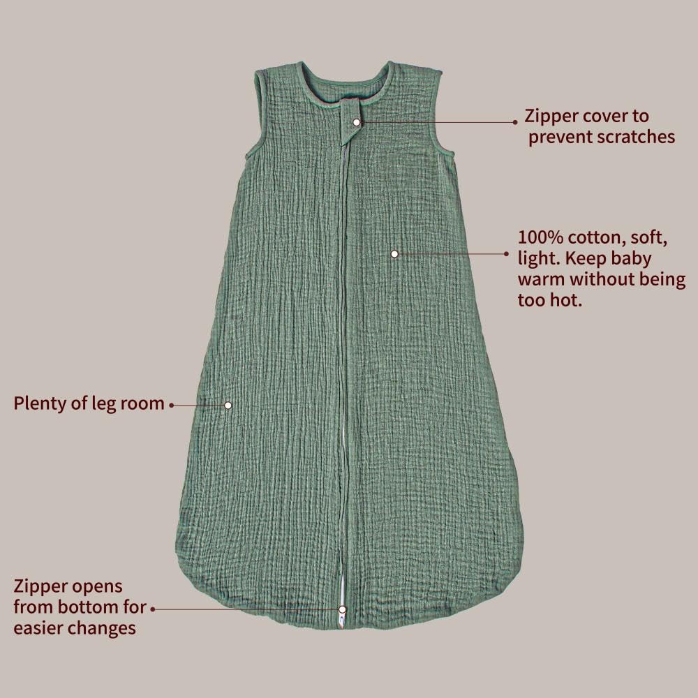 PRIMLECT Baby Sleep Sack 12-18 Months, Muslin Baby Wearable Blanket,2-Way Zipper Toddler Sleeping Sack, Light & Breathable Sleep Sacks 0.5 TOG
