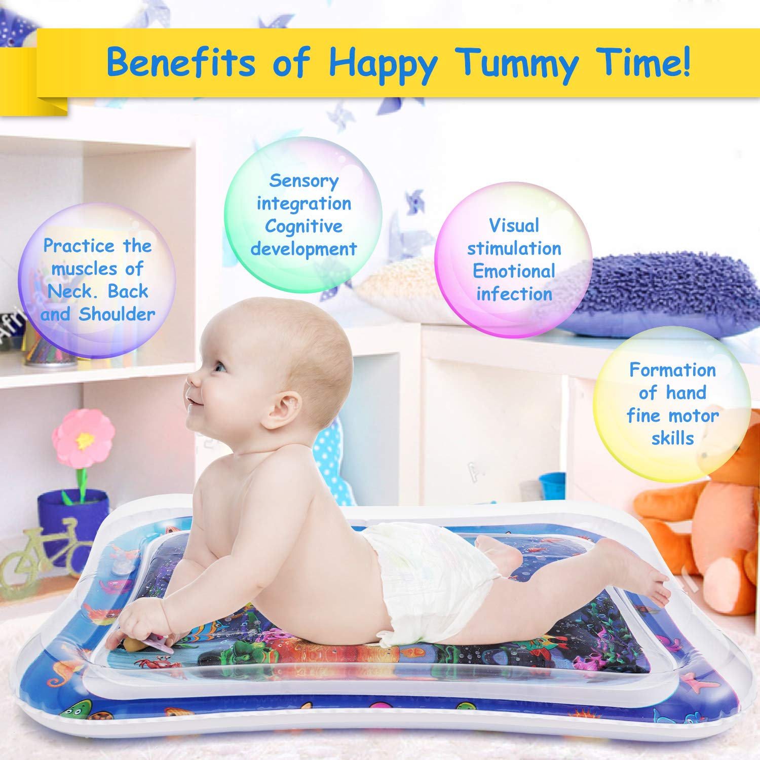 NASHRIO Tummy Time Baby Water Play Mat Toys for 3 6 9 Months, The Perfect Fun Toy for Infant Early Development Activity Centers